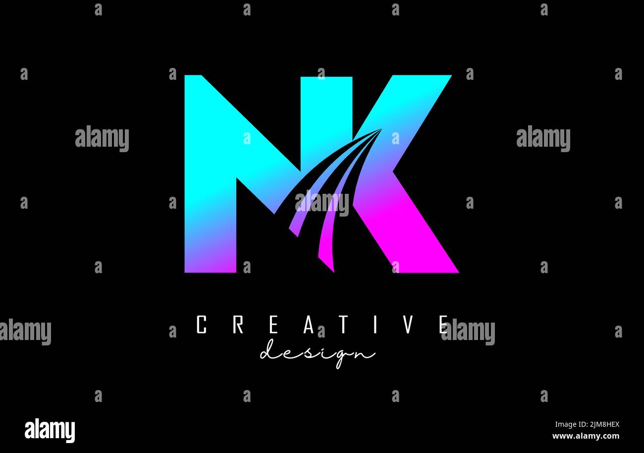 Creative colorful letter Nk n k logo with leading lines and road ...