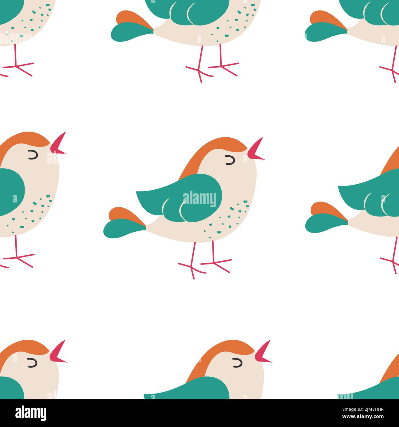 Colorful birds seamless pattern. Exotic birds in different print poses ...