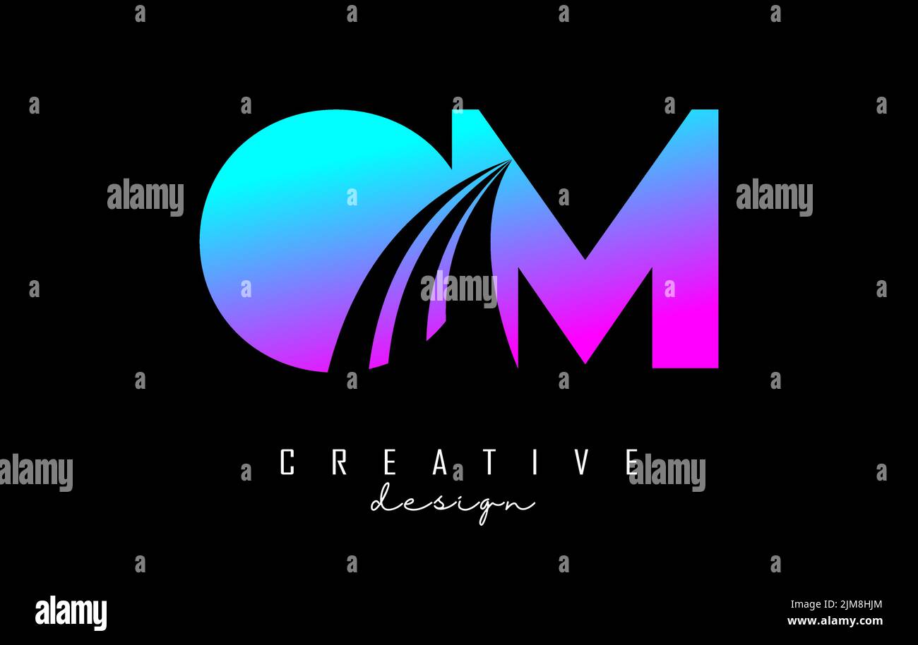 Creative colorful letter Om o m logo with leading lines and road ...