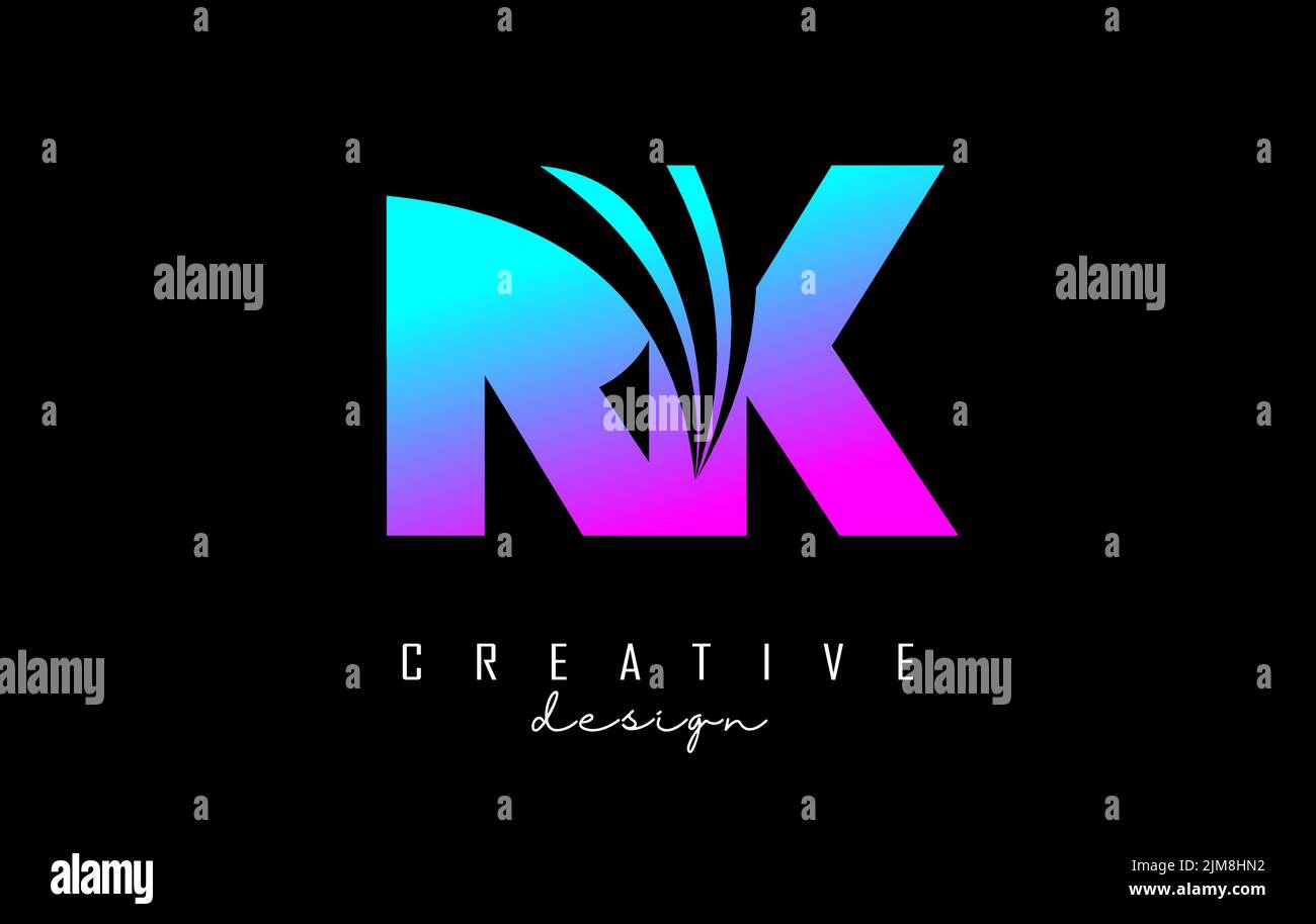 Colorful letter RK r K logo with leading lines and road concept design ...