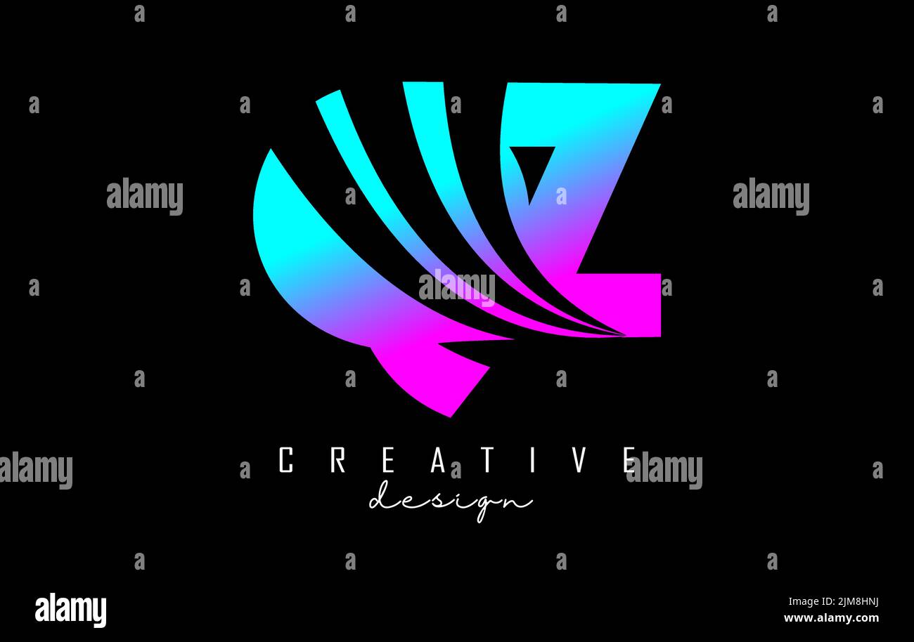 Creative colorful letter QZ q z logo with leading lines and road ...