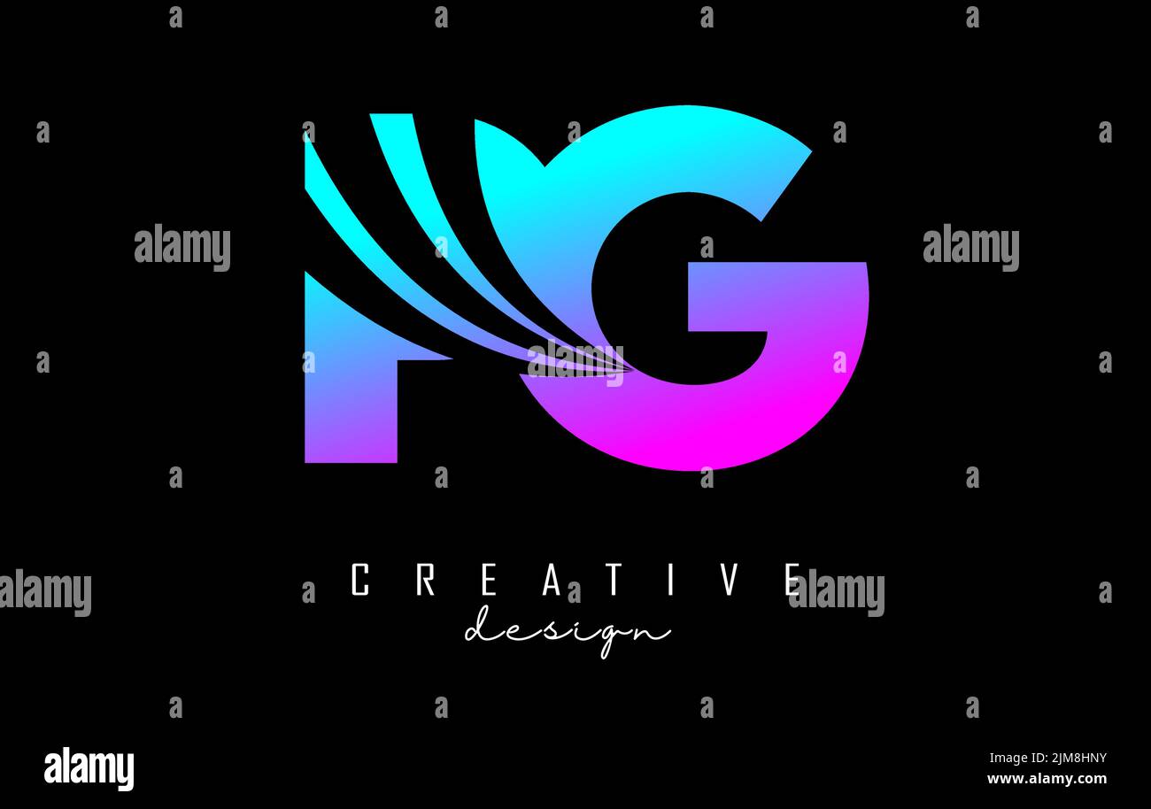 Creative colorful letter Pg p g logo with leading lines and road ...
