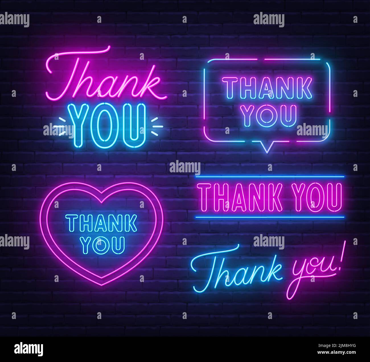 Thank You set neon sign on brick wall background Stock Vector Image & Art - Alamy