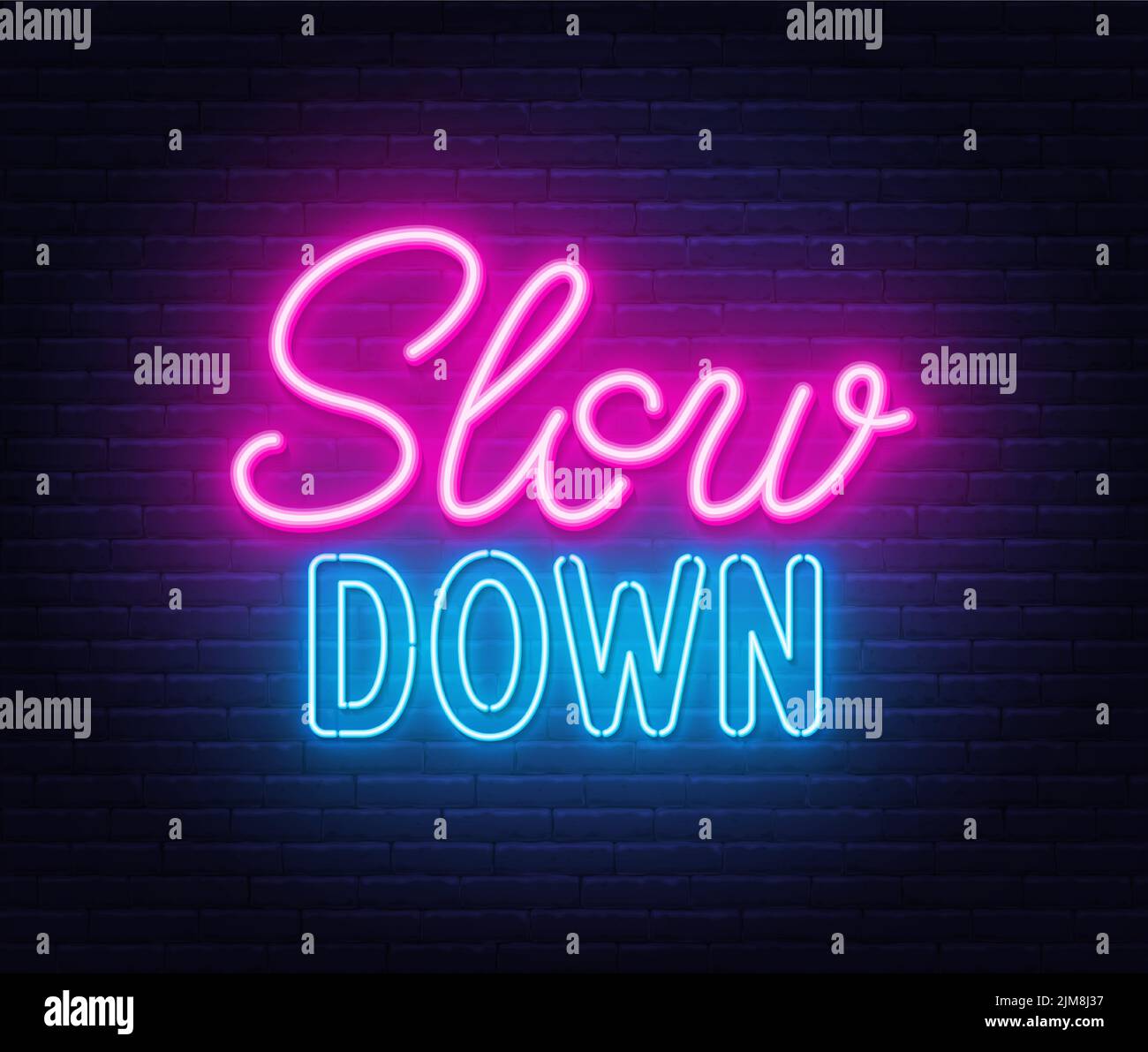 Slow Down Neon Lettering On Brick Wall Background Stock Vector Image slow-down-neon-lettering-on-brick-wall-background-stock-vector-image