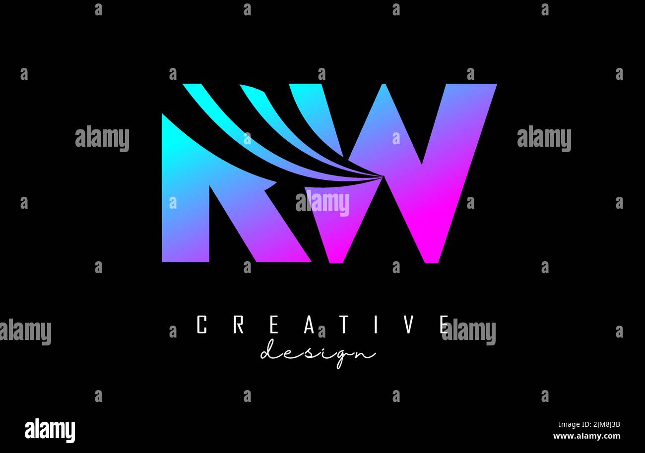 Colorful letter Rw R w logo with leading lines and road concept design ...