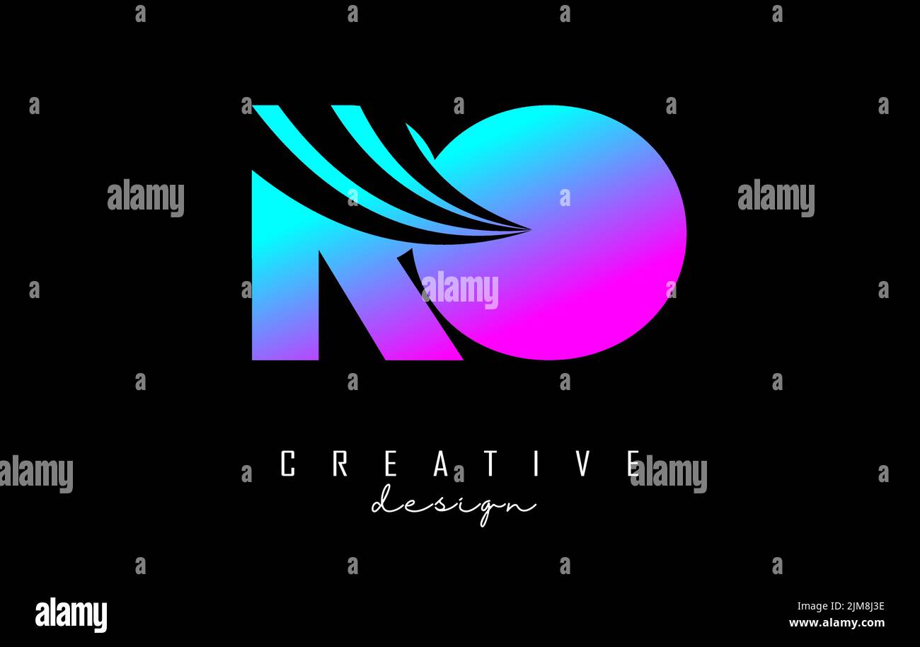 Colorful letter RO R O logo with leading lines and road concept design ...