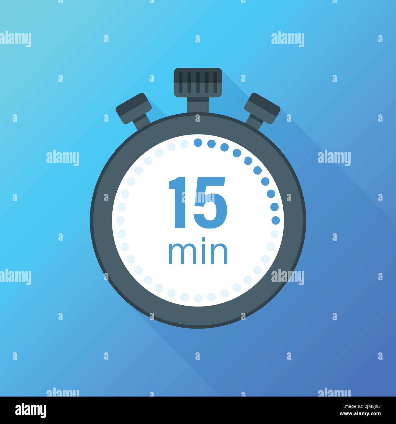 Stopwatch 15 minutes icon illustration in flat style. Timer vector ...