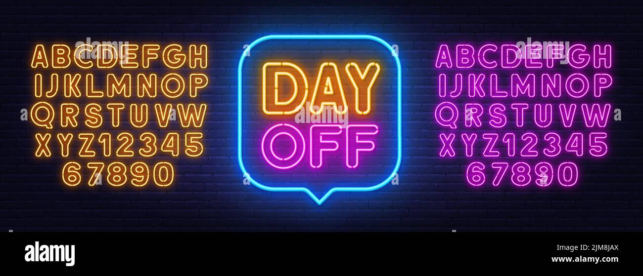 Day Off neon sign in the speech bubble on brick wall background Stock ...