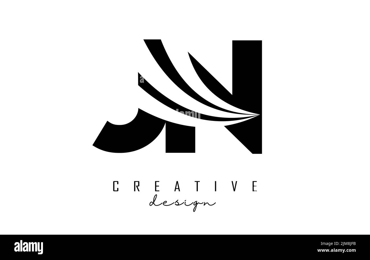 Creative black letter JN J n logo with leading lines and road concept ...