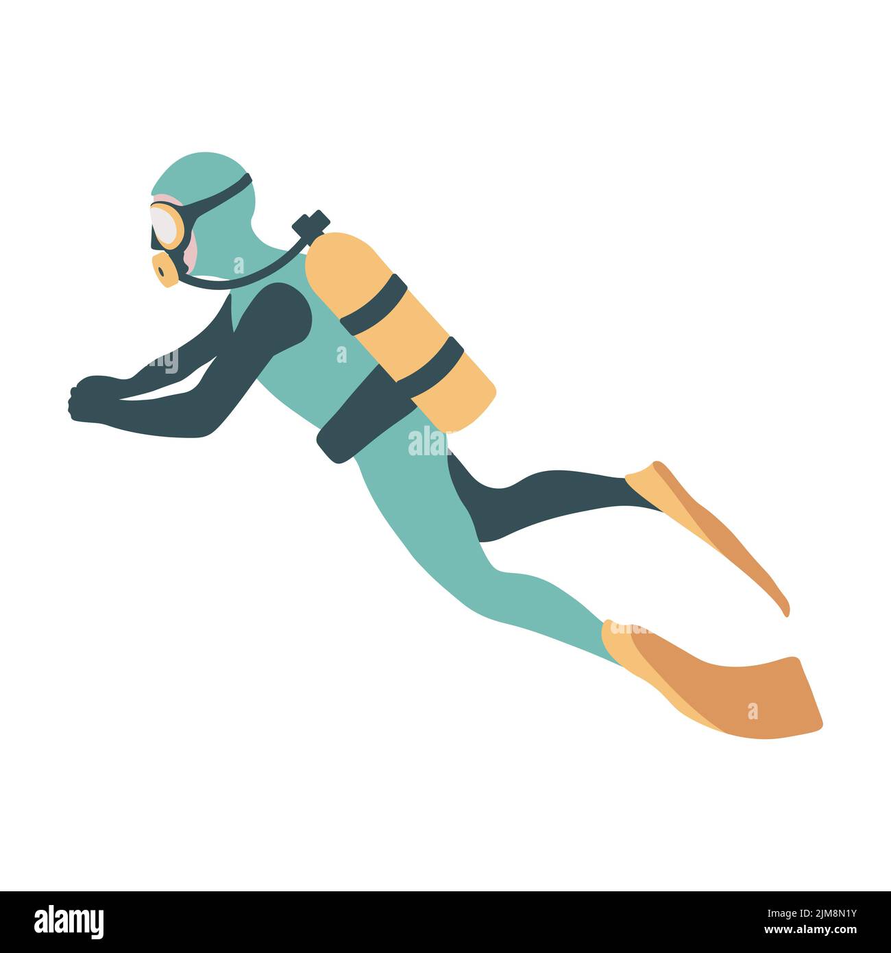 Cute vector ocean illustration with scuba diver.Underwater cartoon ...