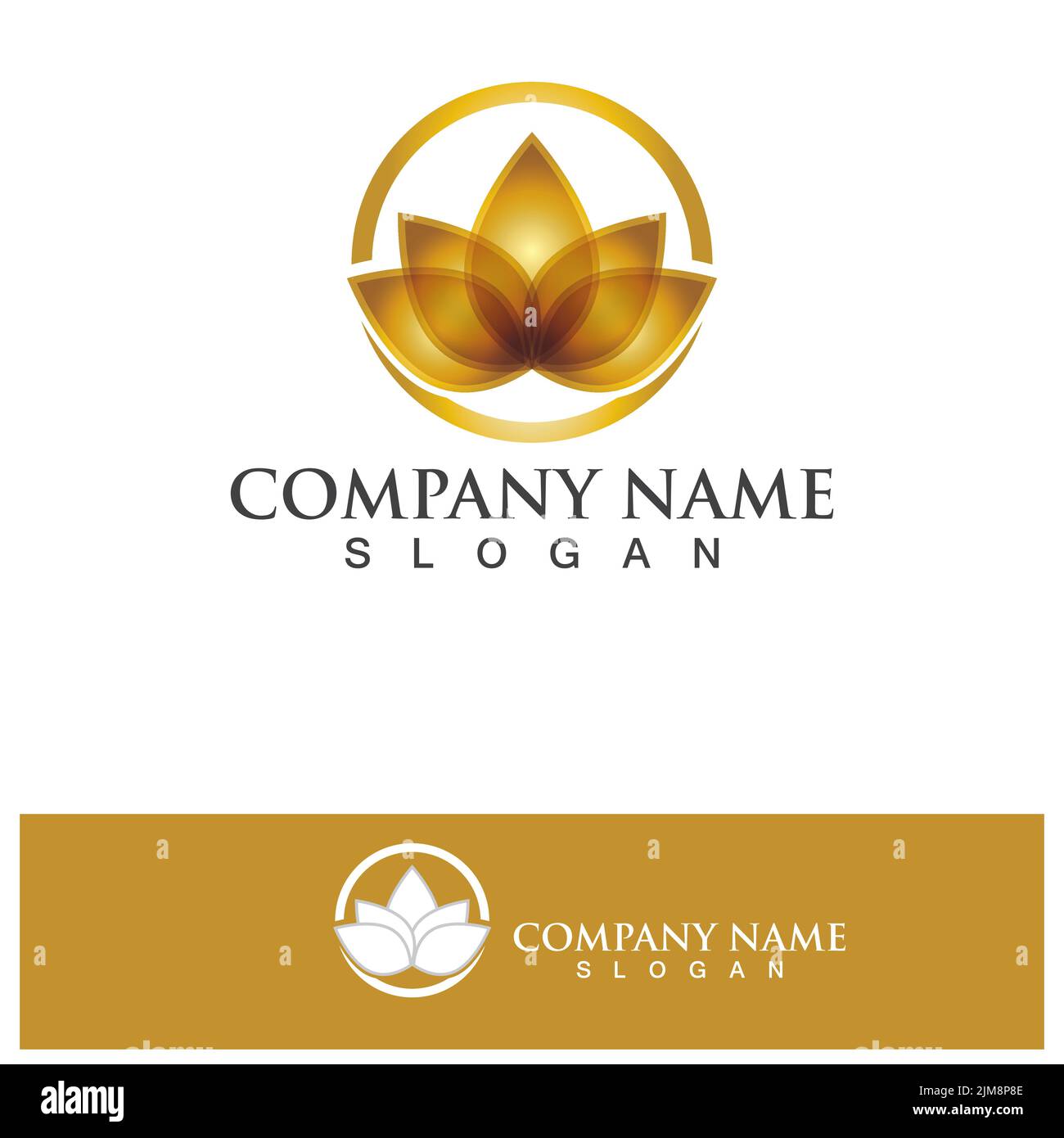 Golden lotus flower logo. Vector design template of lotus icon on dark ...