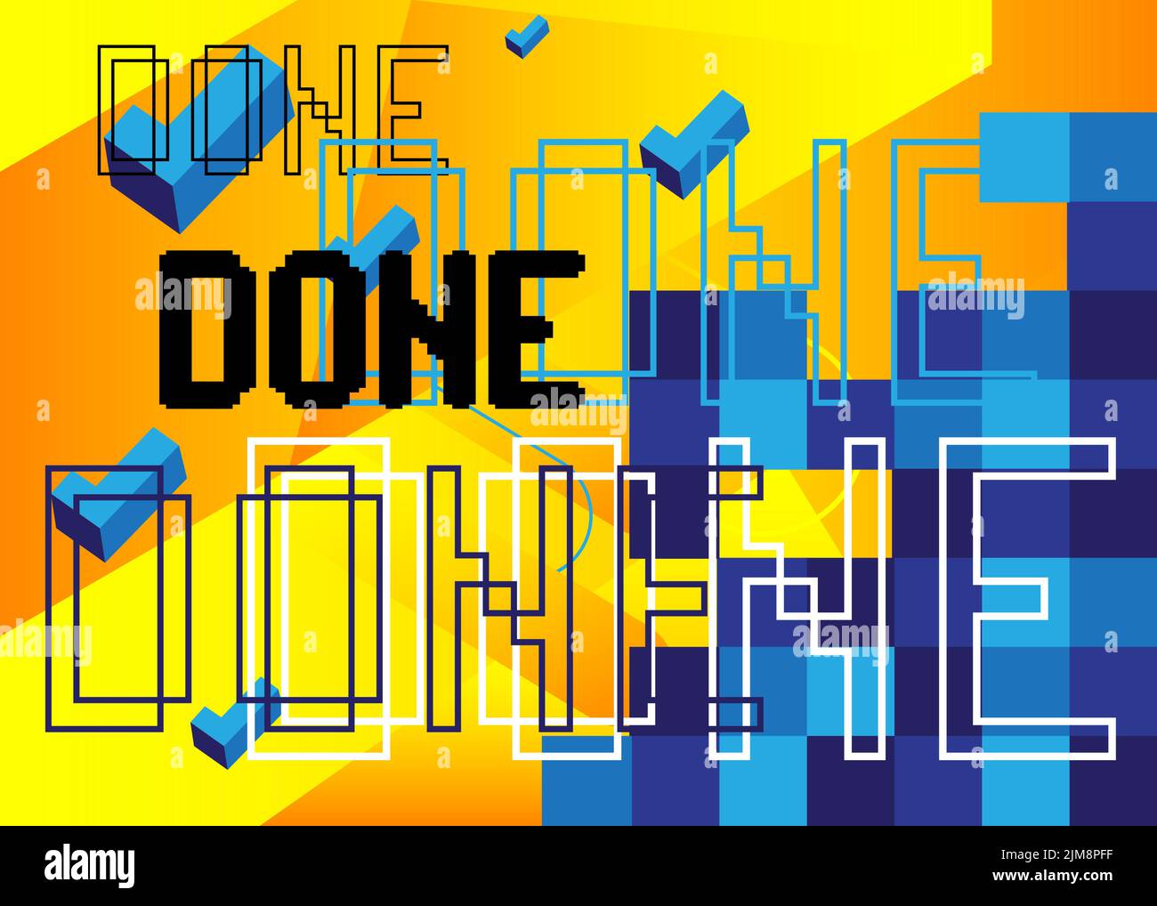 Done text with Checkmark. Pixelated word with geometric graphic ...