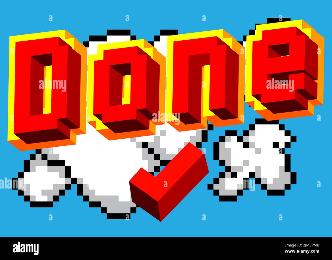 Done text with Checkmark. Pixelated word with geometric graphic ...