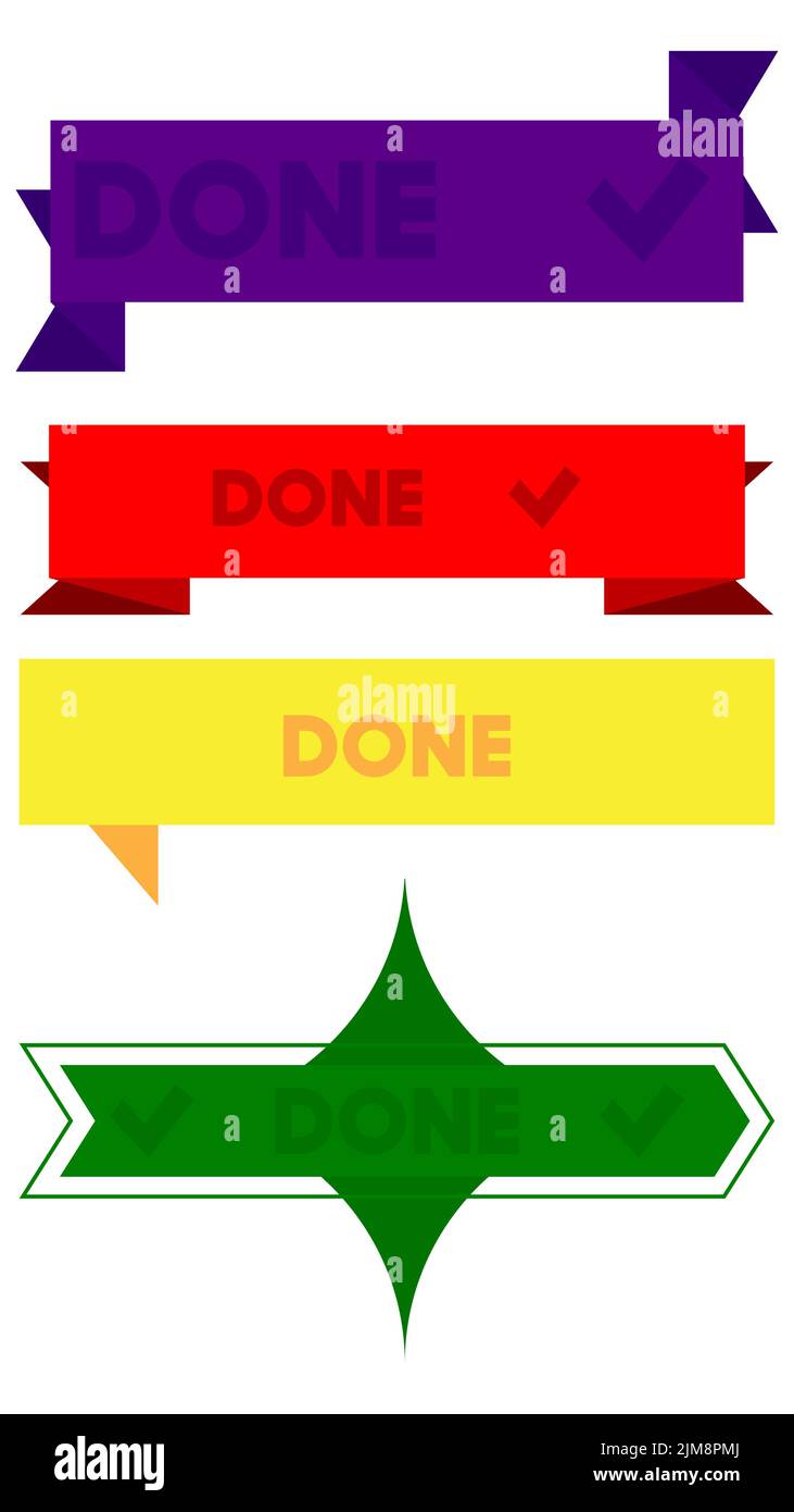 Set of ribbon with Done text with Checkmark. Banner template. Label ...