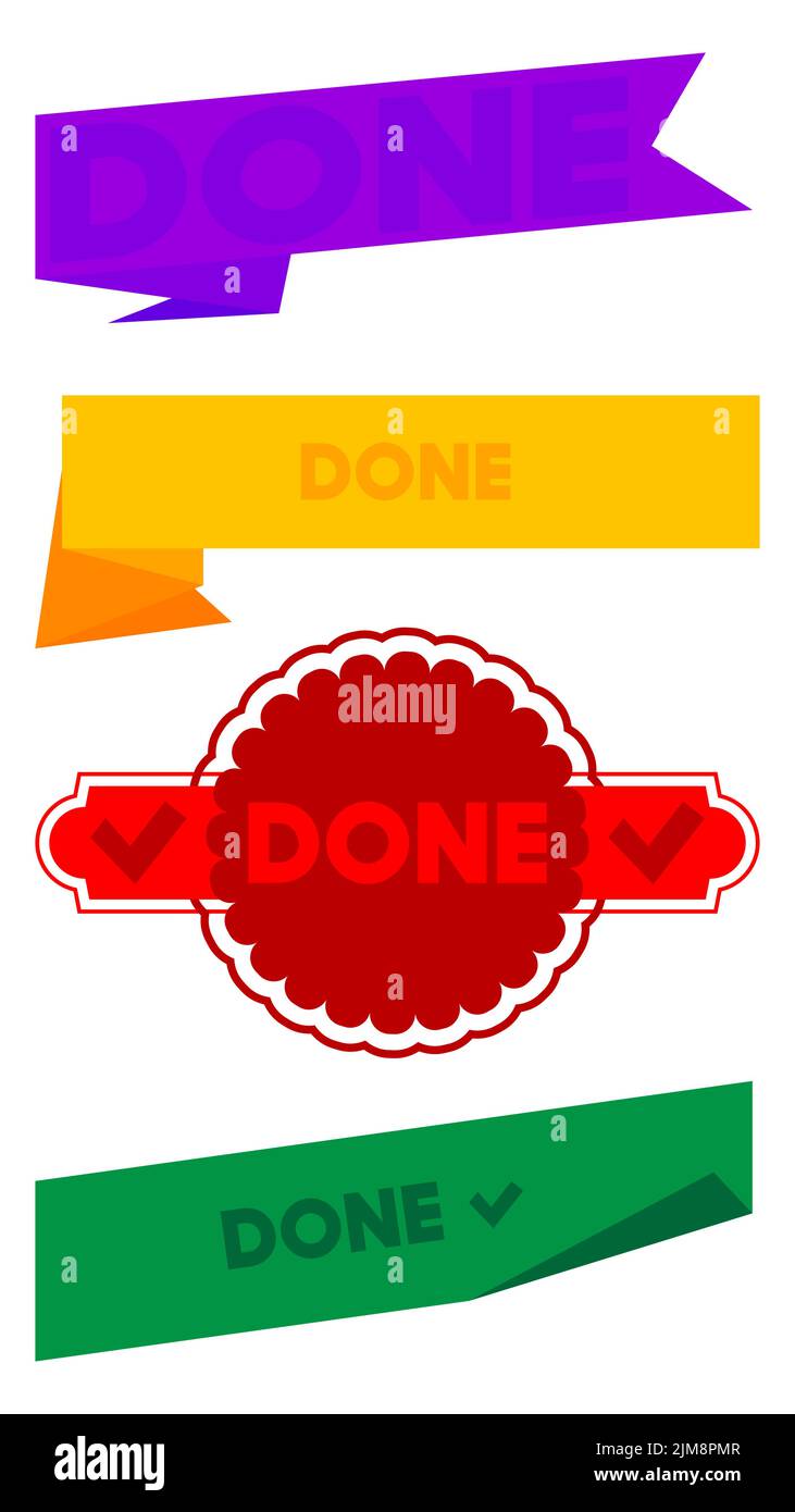 Set of ribbon with Done text with Checkmark. Banner template. Label ...