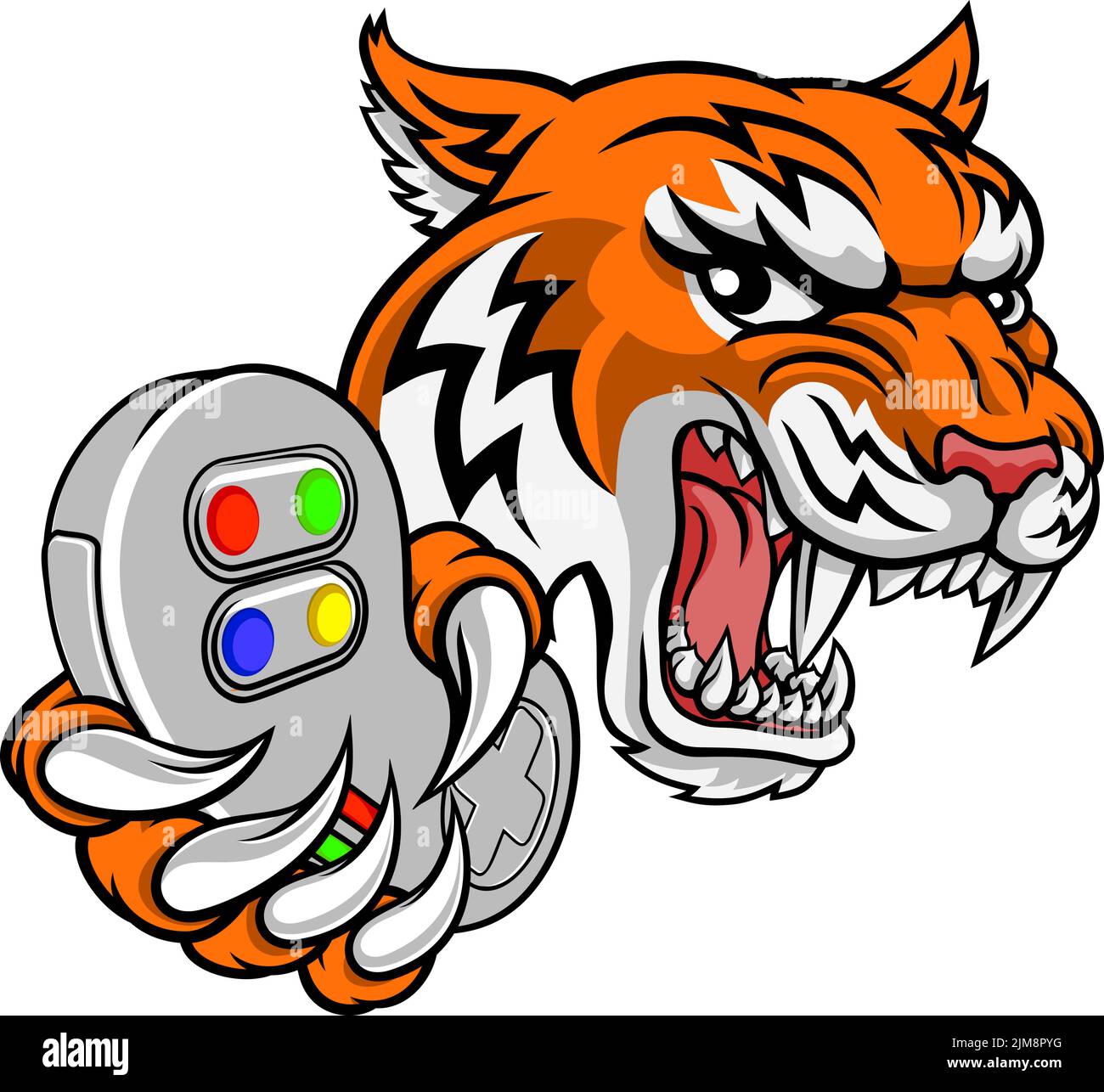 Tiger Gamer Video Game Controller Cartoon Mascot Stock Vector Image ...