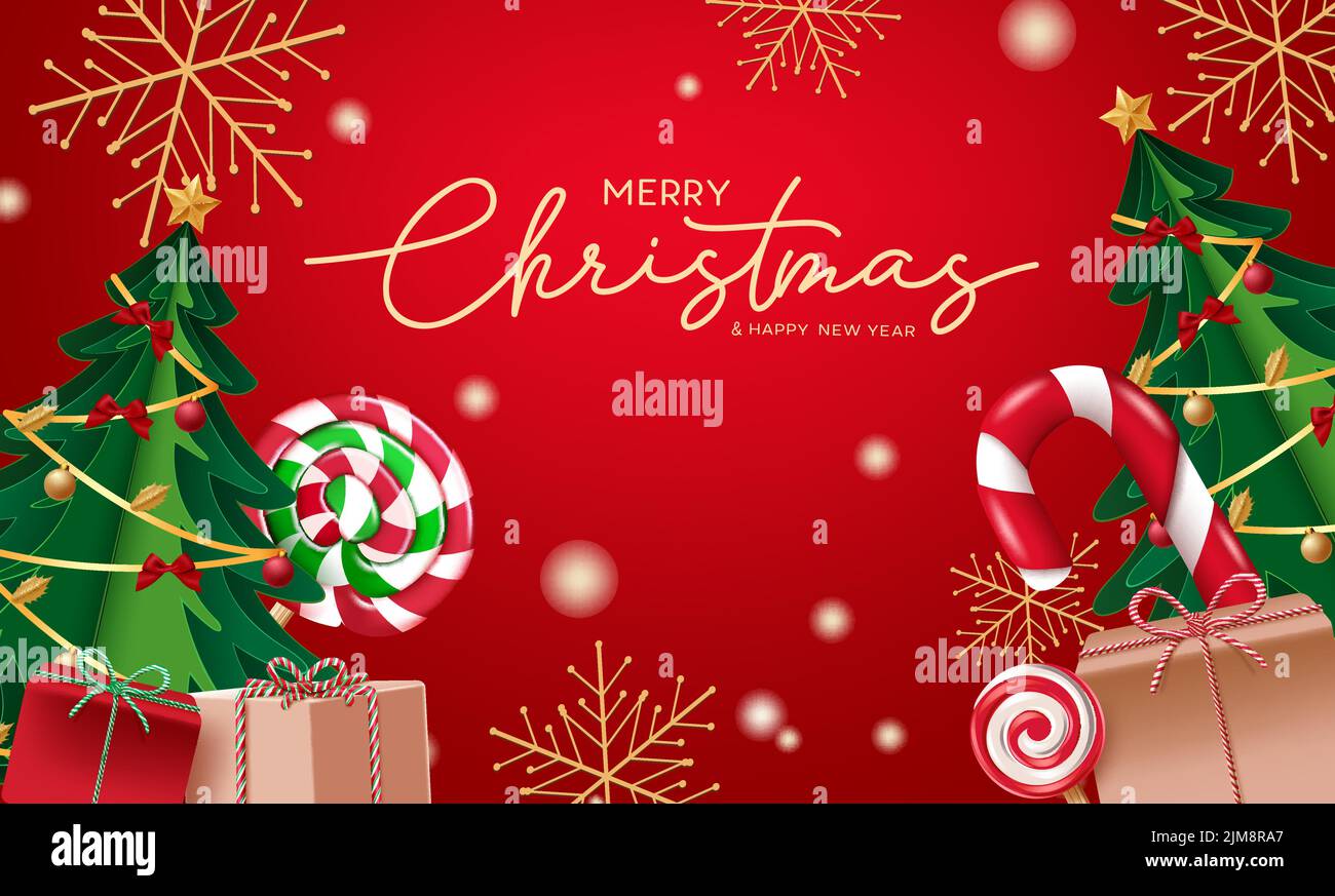 Merry christmas vector design. Merry christmas text with xmas tree ...
