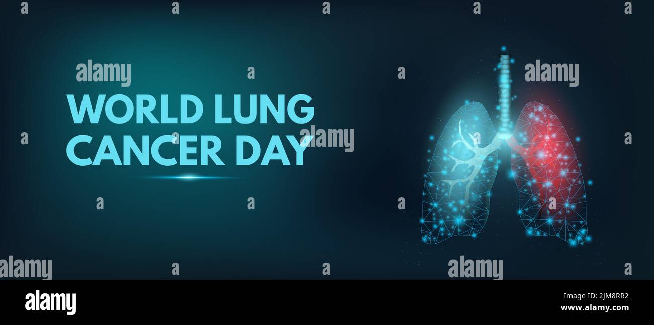World Lung Cancer Day concept. Banner template with glowing low poly ...