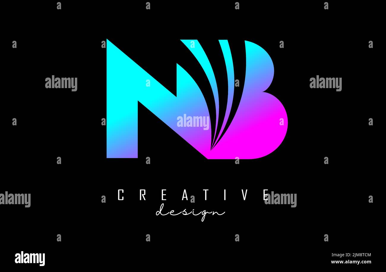 Creative colorful letter NB n b logo with leading lines and road ...