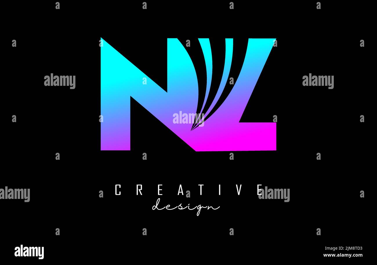 Creative colorful letter NZ n z logo with leading lines and road ...