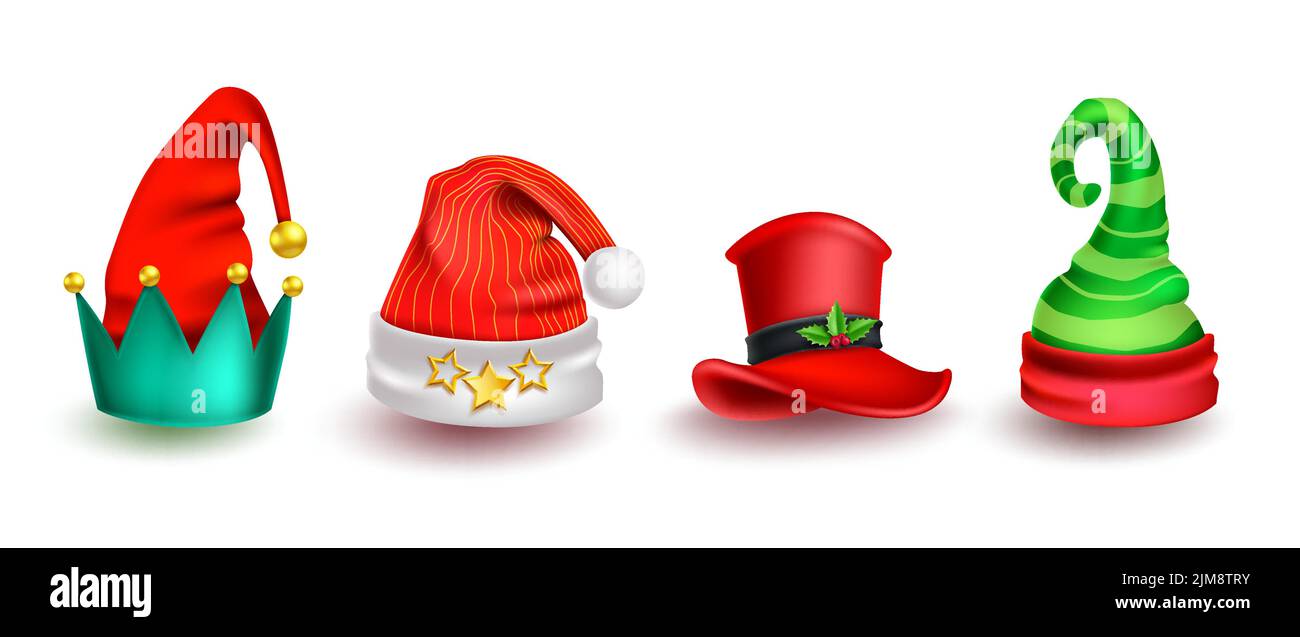 Christmas hat vector set design. 3d christmas hats with pattern ...