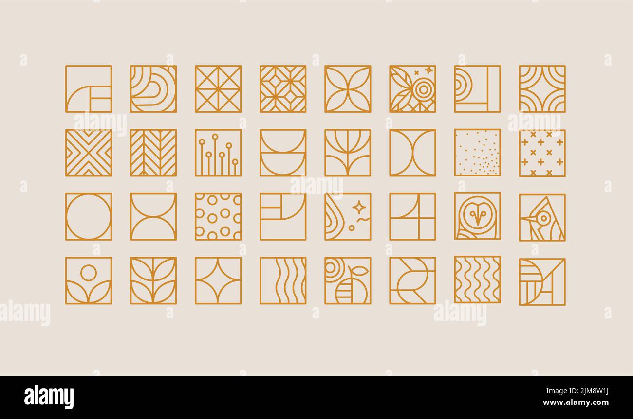 Set of creative modern art deco icons in flat line style drawing on ...