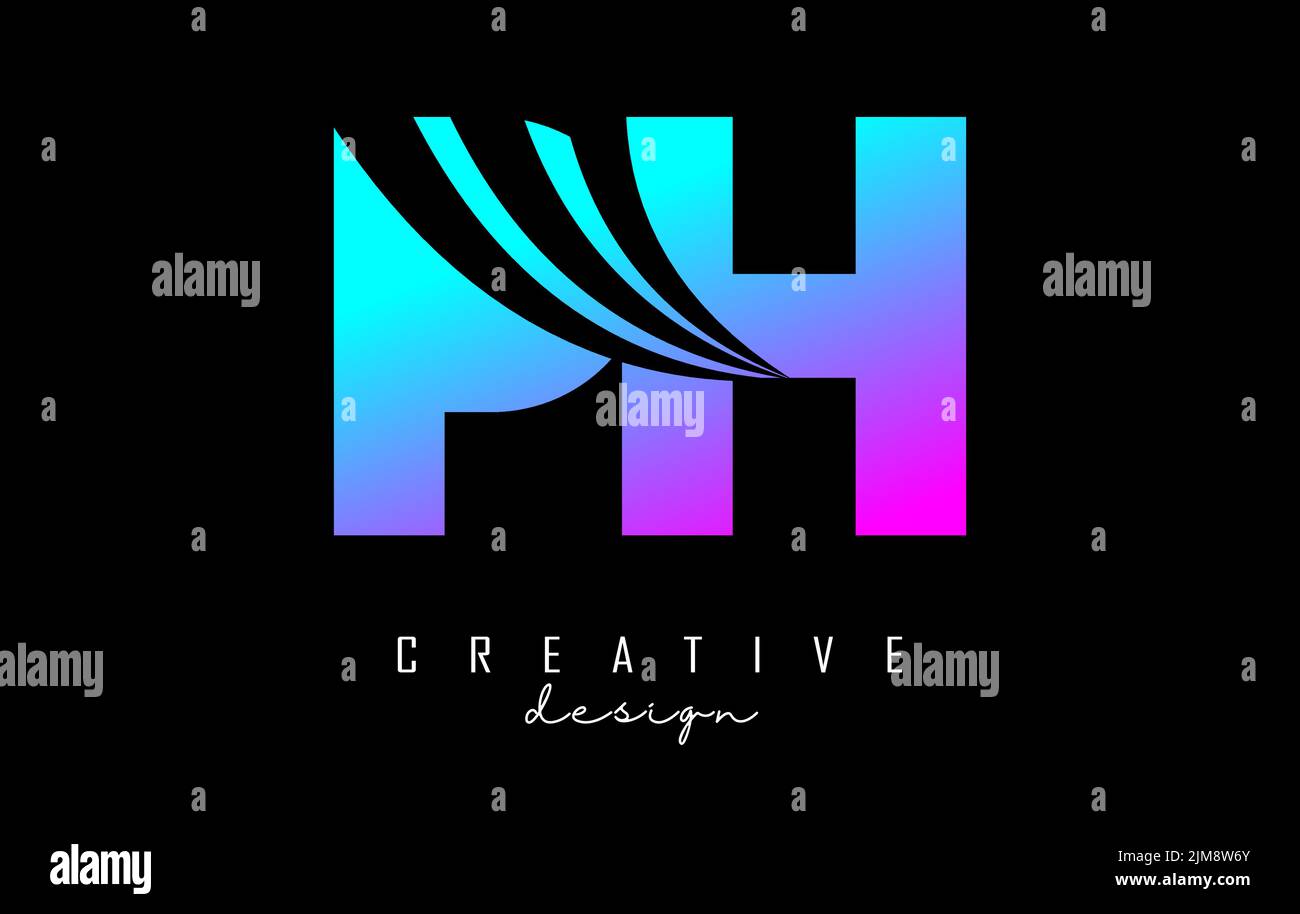 Creative colorful letter Ph p h logo with leading lines and road ...