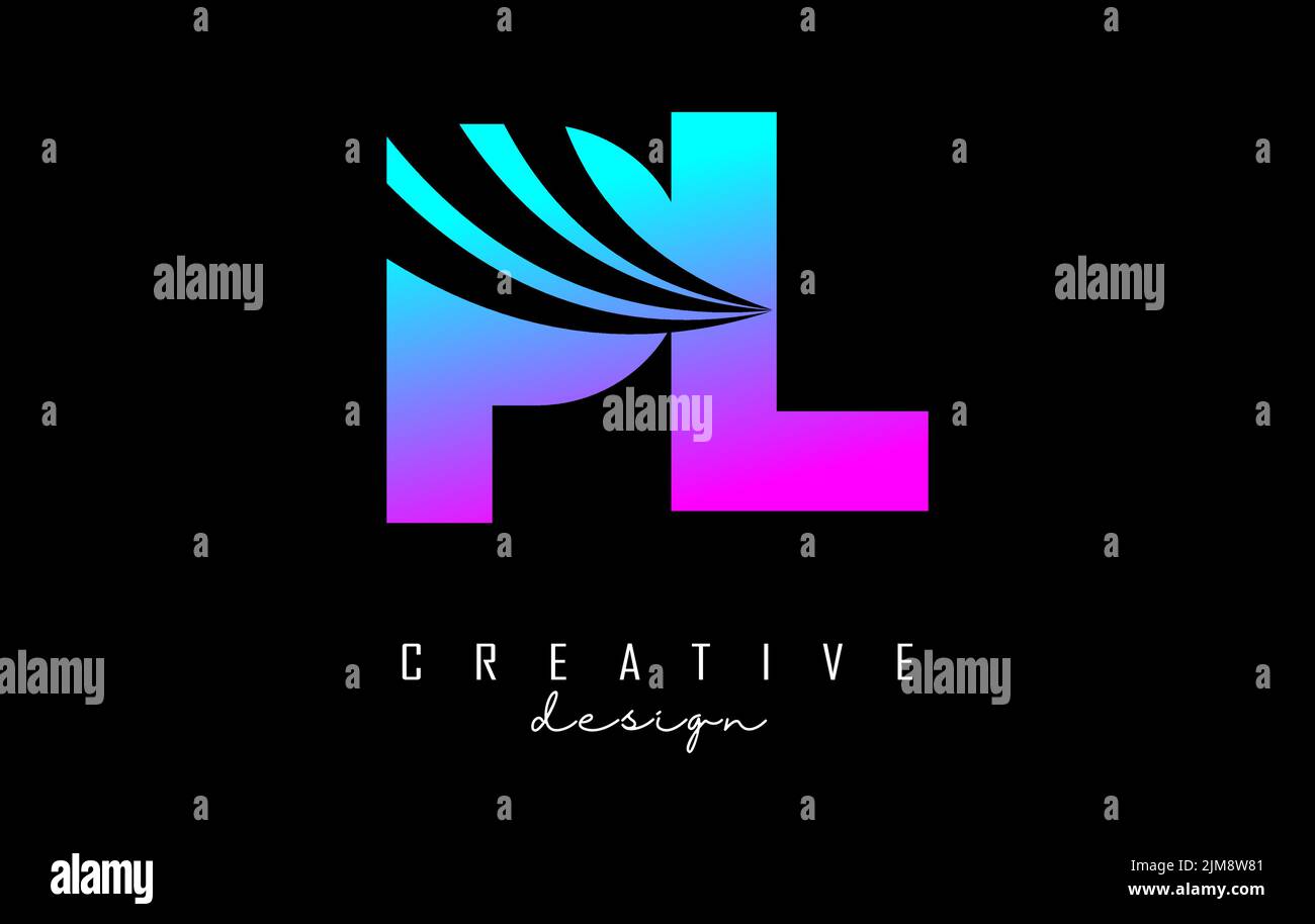 Creative colorful letter PL p l logo with leading lines and road ...