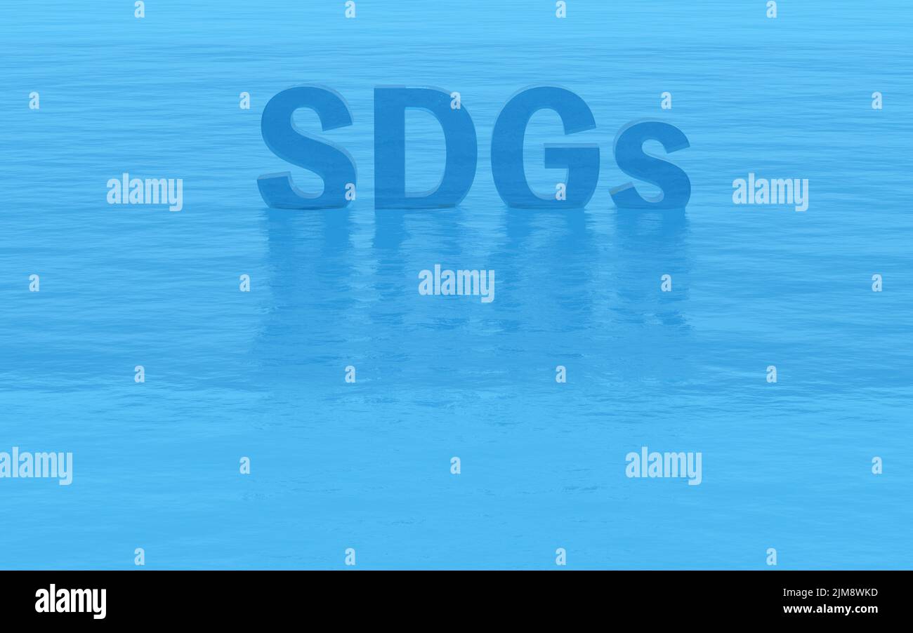 3DCG SDG letters and ocean, image of environmental protection and ...