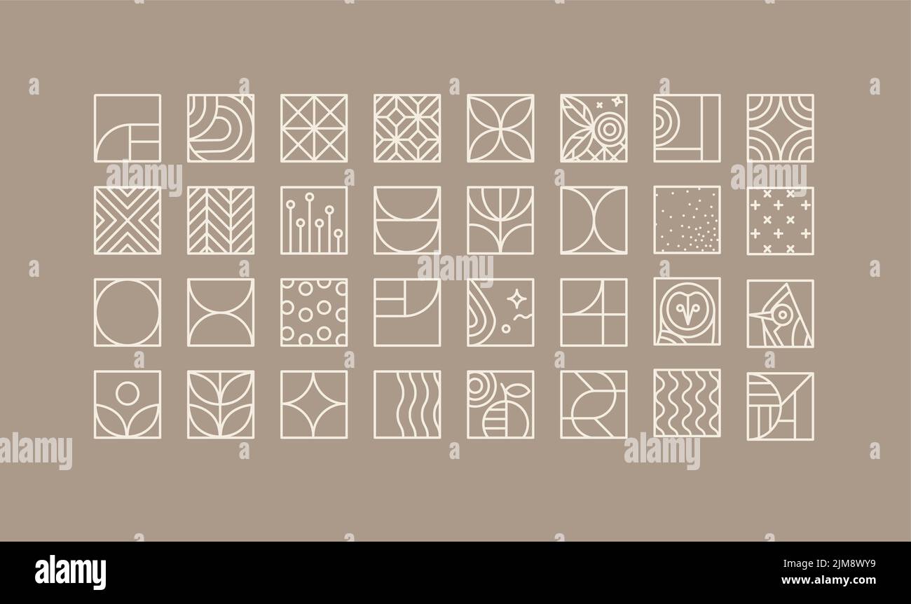 Set of creative modern art deco icons in flat line style drawing on ...