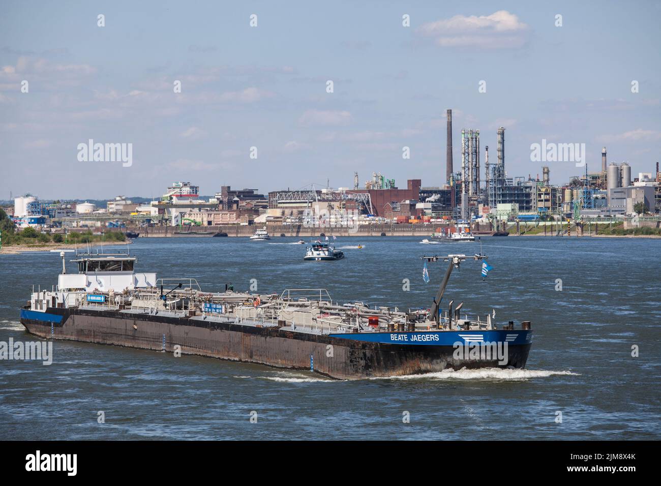 tanker vessel on the Rhine, view to the Chempark, former known as the ...