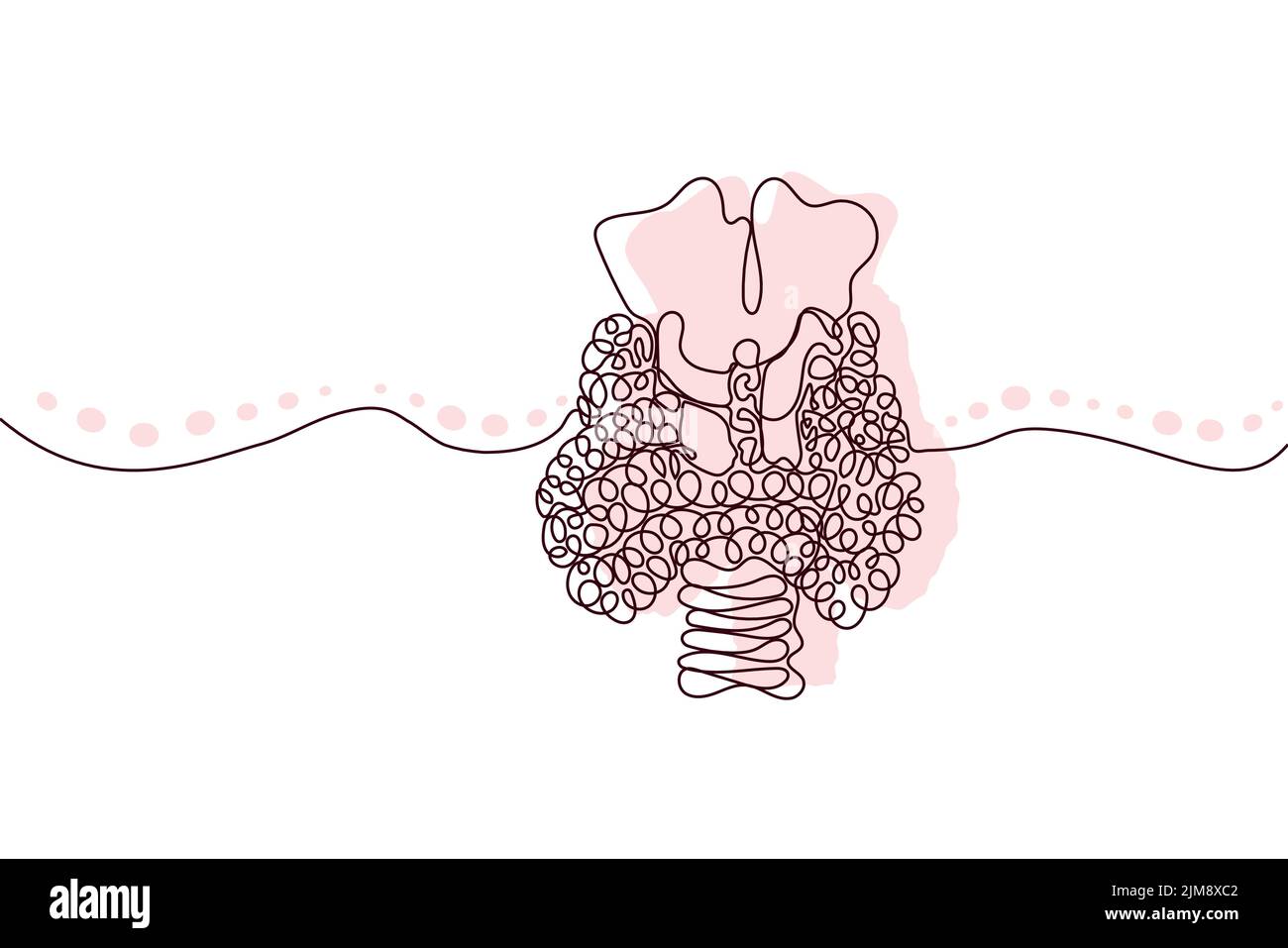 Thyroid Hand drawn icon continuous line drawing and pink flat ...