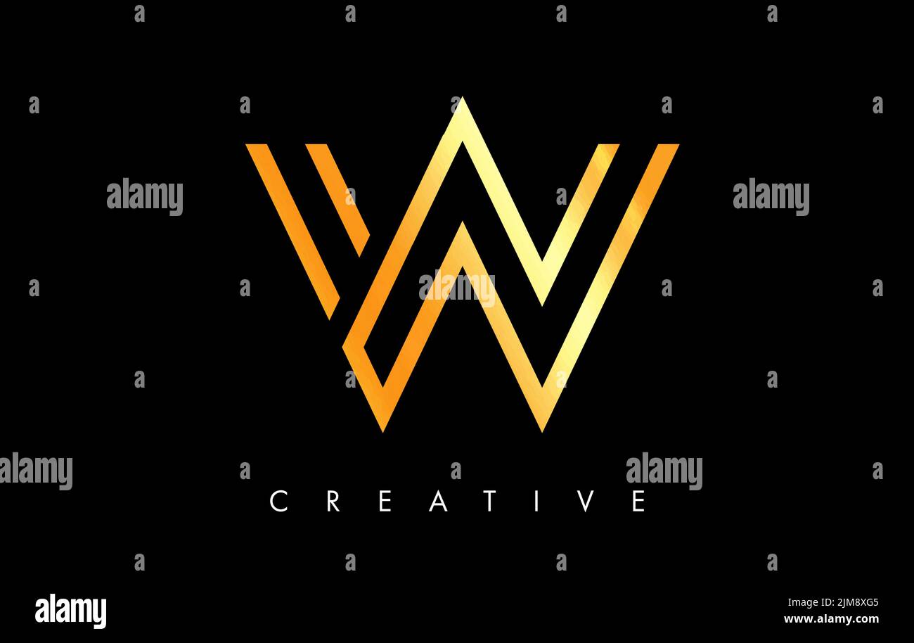 W Letter Logo Monogram with Gold Golden Lines and Minimalist Design ...