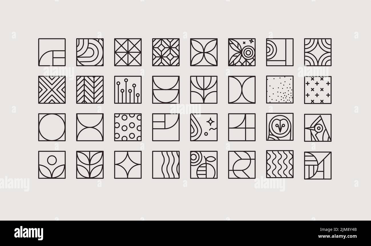 Set of creative modern art deco icons in flat line style drawing on ...