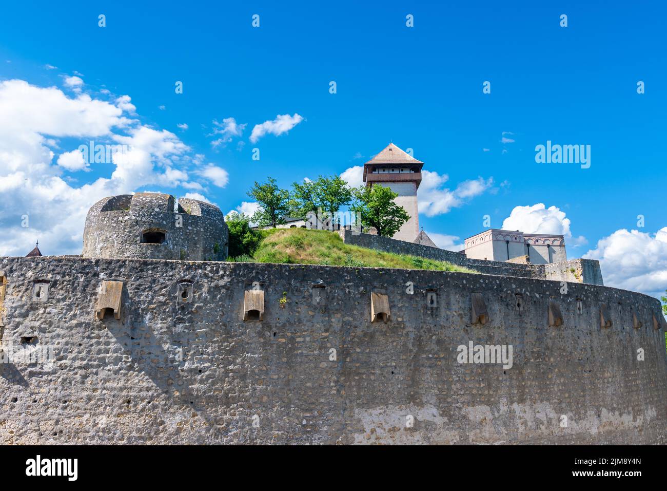 Ancient castle Trencin, Slovakia. Old fort on the hill, big walls and ...