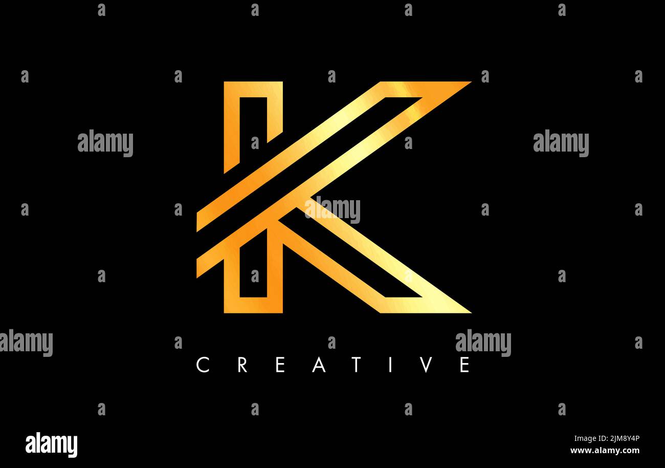 K Letter Logo Monogram with Gold Golden Lines and Minimalist Design ...