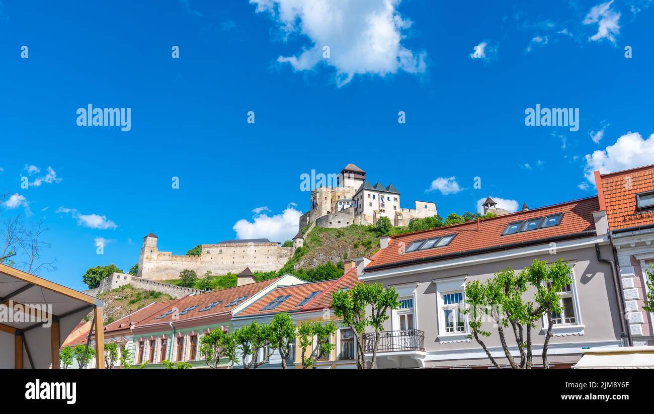 View of city Trencin, Slovakia. Beautiful town square with panoramic ...