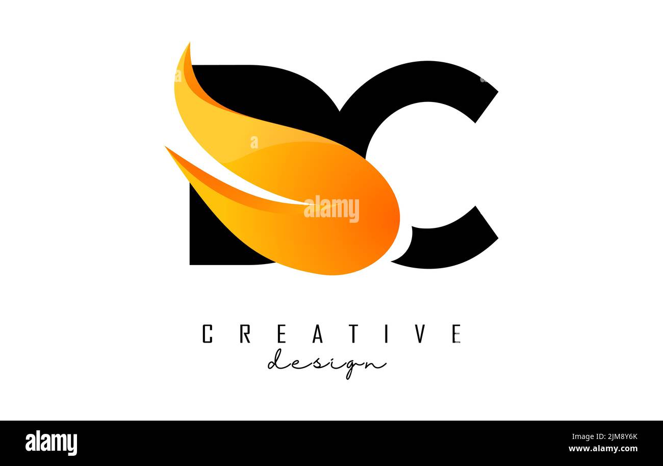 Vector illustration of abstract letters DC d c with fire flames and ...
