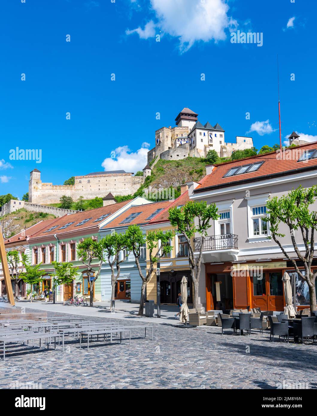 View of city Trencin, Slovakia. Beautiful town square with panoramic ...