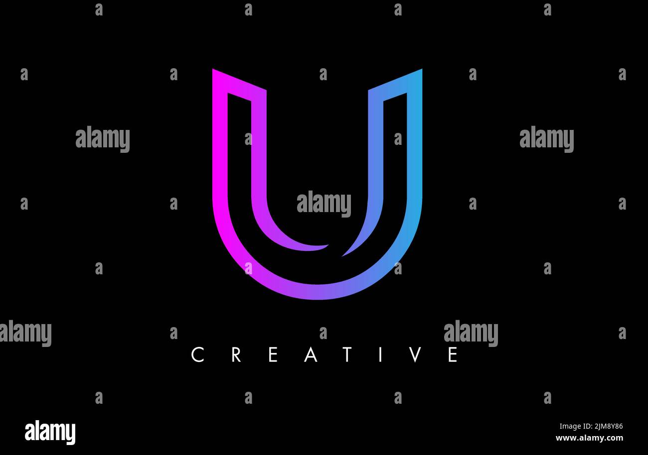 U Letter Logo Monogram with Purple Violet Lines and Minimalist Design ...