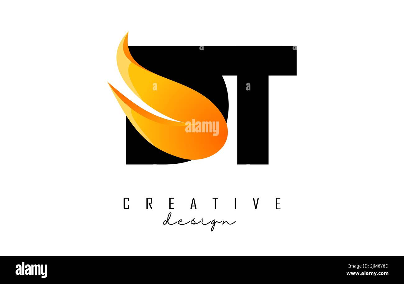 Vector illustration of abstract letters DT d t with fire flames and ...