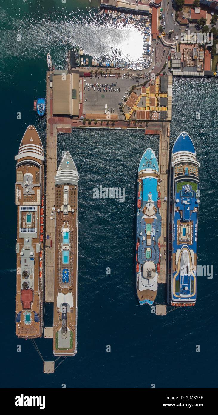 Aerial view of giant cruise ships moored in the port Stock Photo - Alamy