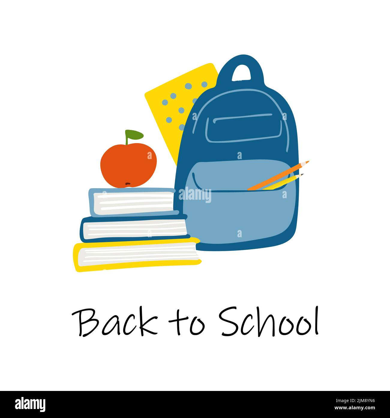 Illustration school backpack, books and text Back to school isolated on ...