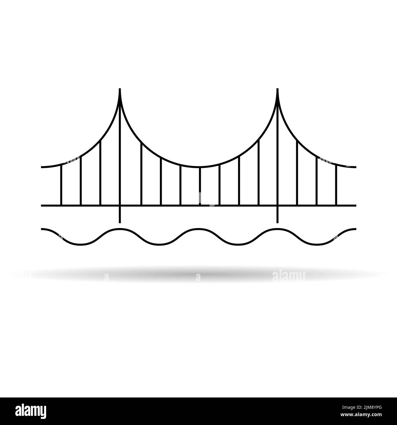 Silhouette bridge icon with shadow, urban architecture design, travel ...