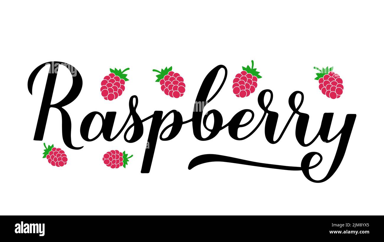 Raspberry calligraphy hand lettering with raspberries. Fresh summer ...