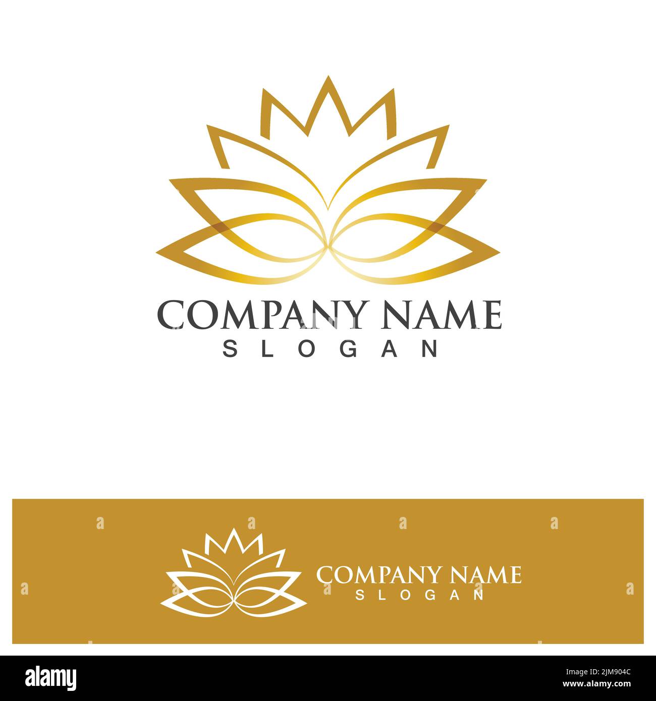 Golden lotus flower logo. Vector design template of lotus icon on dark ...