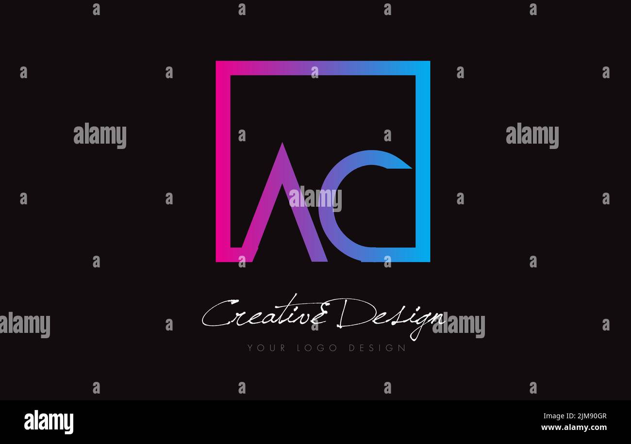 AC Square Framed Letter Logo Design Vector with Purple Blue Colors ...