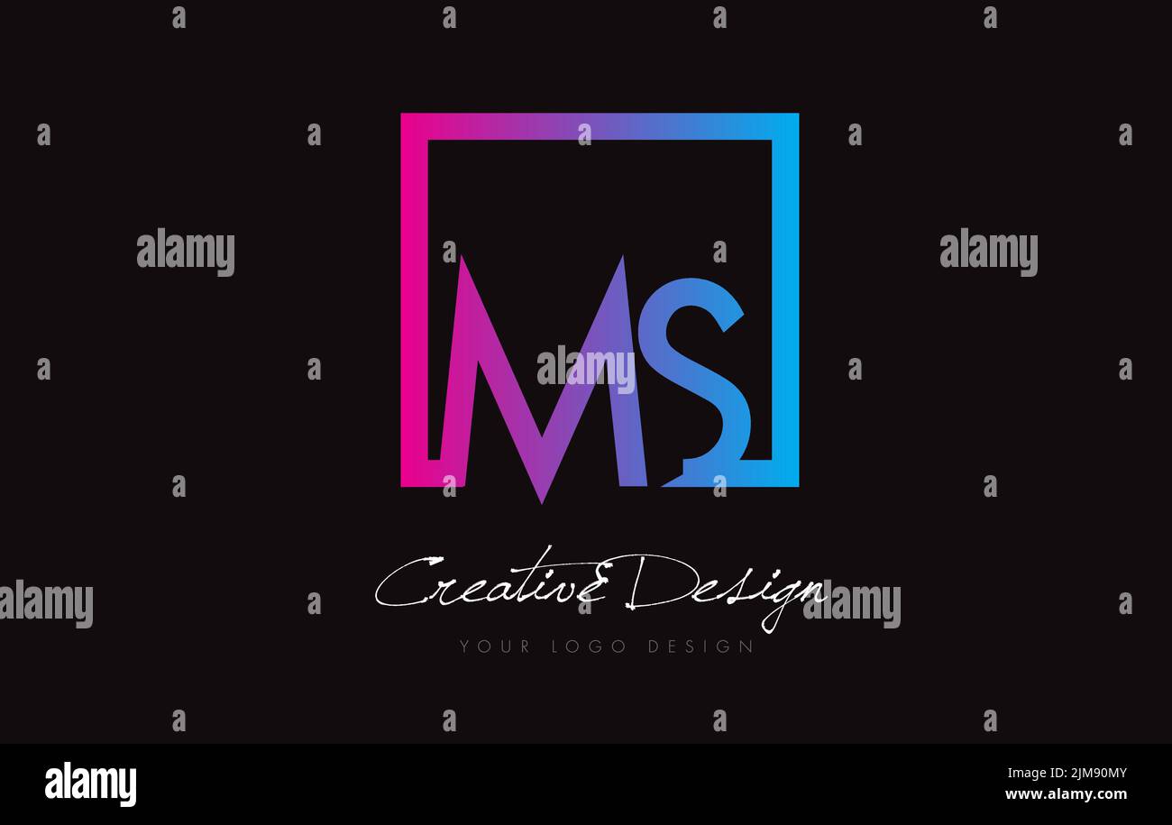 MS Square Framed Letter Logo Design Vector with Purple Blue Colors ...