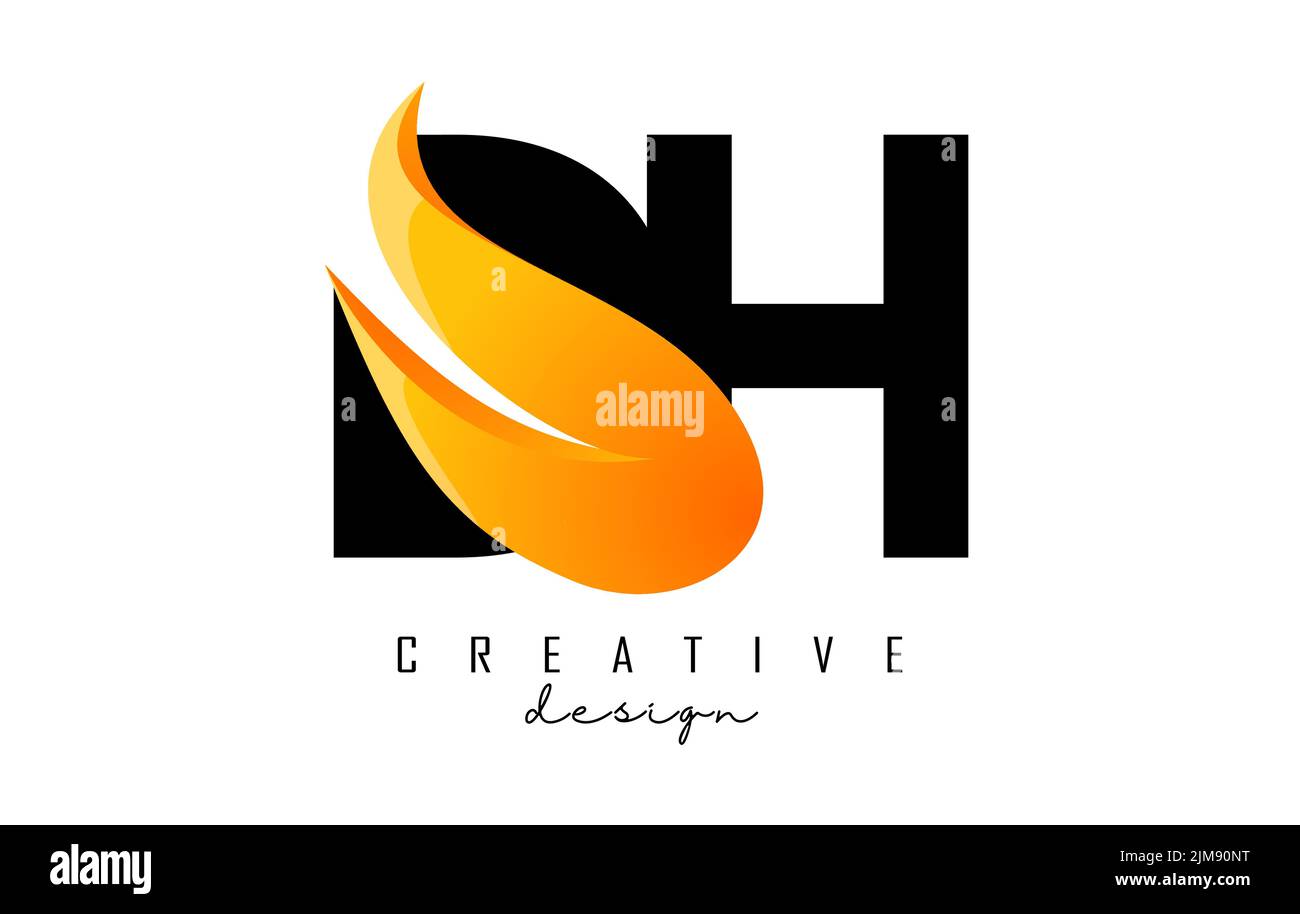 Vector illustration of abstract letters DH d h with fire flames and ...