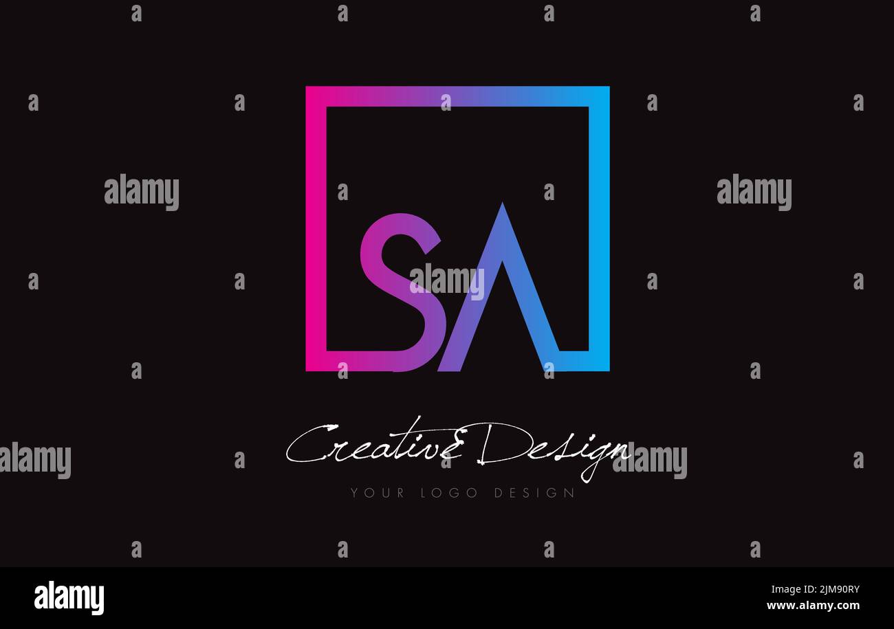 SA Square Framed Letter Logo Design Vector with Purple Blue Colors ...